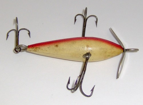 VINTAGE PFLUEGER "PEERLESS" 3-HOOK UNDERWATER MINNOW WOOD LURE (RED ...