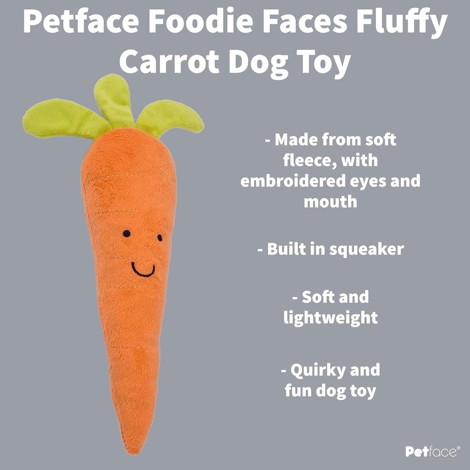 Foodie Faces Fluffy Plush Carrot Dog Toy With Built-In Squeaker + Free ...