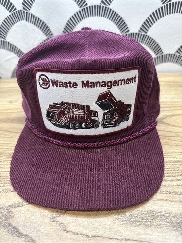 VINTAGE Otto Waste Management Maroon Red Corduroy Slide StrapBack Cap ...