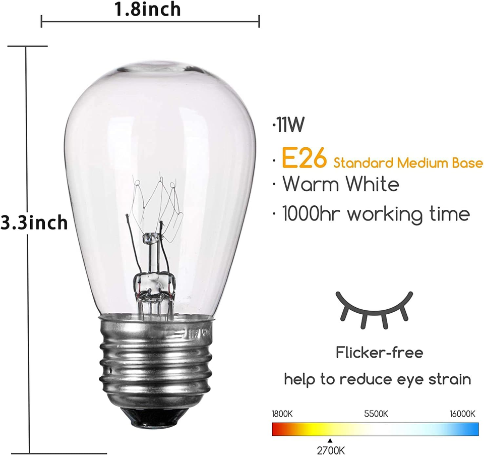 S14 Light Bulbs for String Lights, 11 Watt E26 Medium Standard Base ...