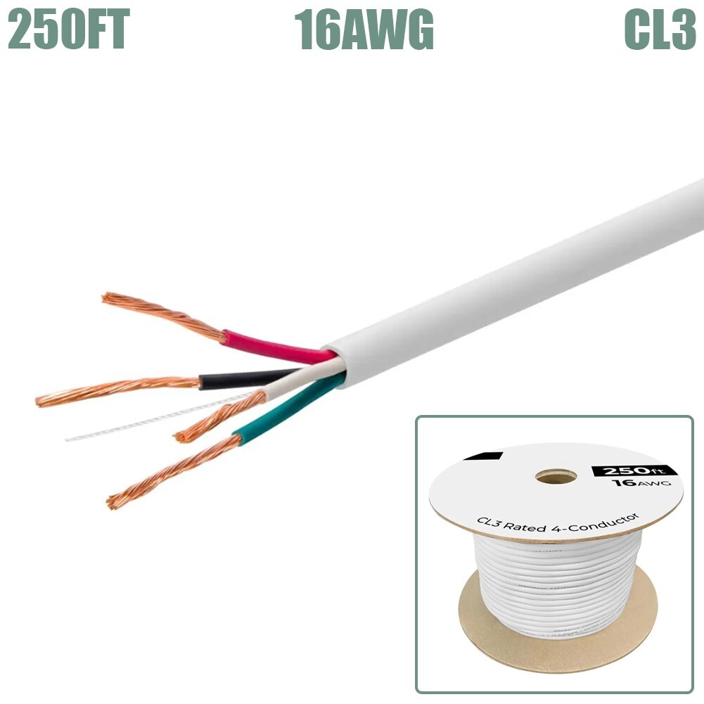 250FT 16 Gauge Speaker Wire Cable Home Audio 4 Conductor Pure Copper ...