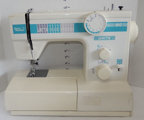 White Sewing Machine Model 1810 with Foot pedal 14 stitch Denim Leather ...
