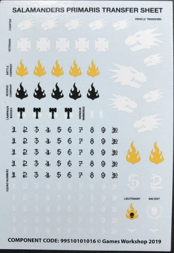 Warhammer 40K Primaris Space Marine Salamanders Transfer Sheets | eBay