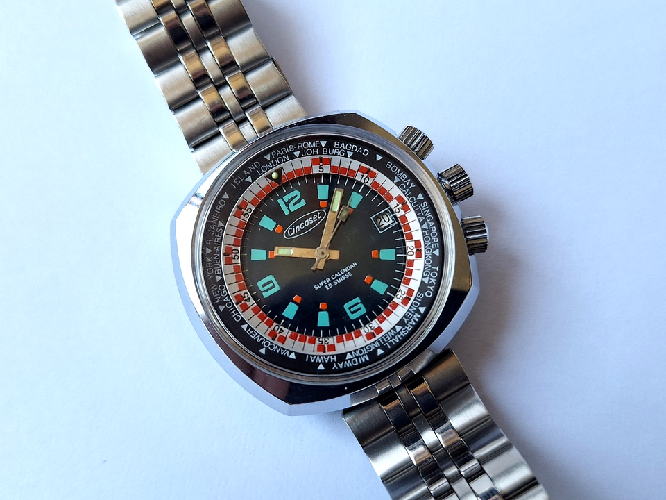 Vintage CINCASET men's watch, SWISS made 1970's, beautiful, rare, big ...