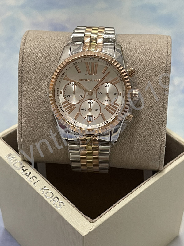 Michael Kors MK5735 Lexington Chronograph Tri Tone 38mm Silver Dial ...