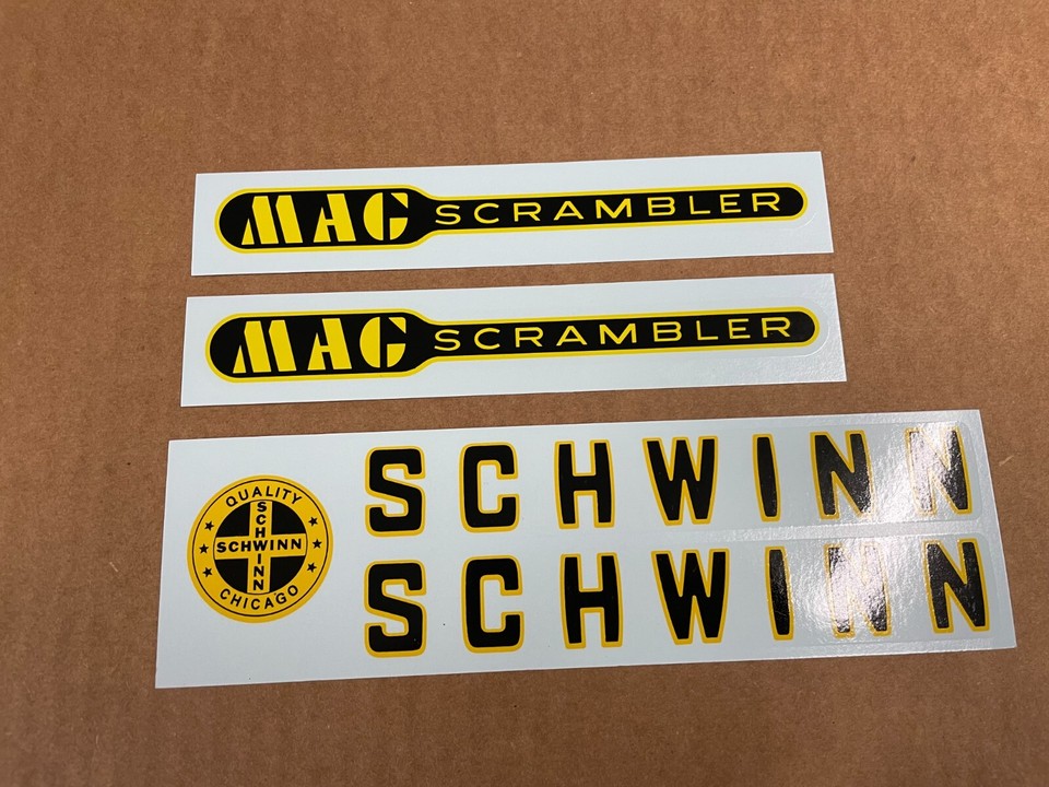 Schwinn Approved MAG Scrambler Bicycle Yellow Black Decal Set BMX ...