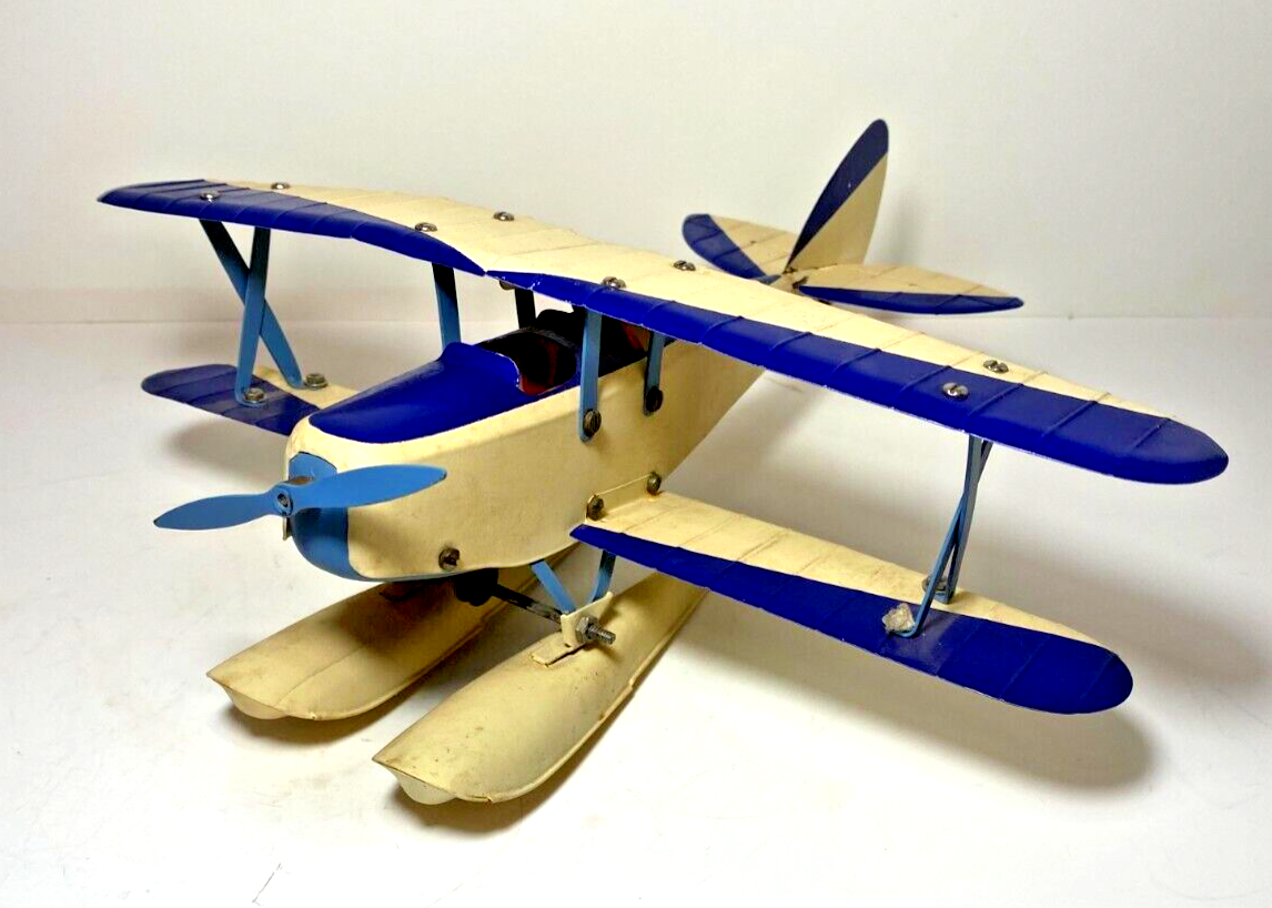 Meccano Aeroplane TinTin Litho Toy Sea Plane / Biplane w/ Pilot ...