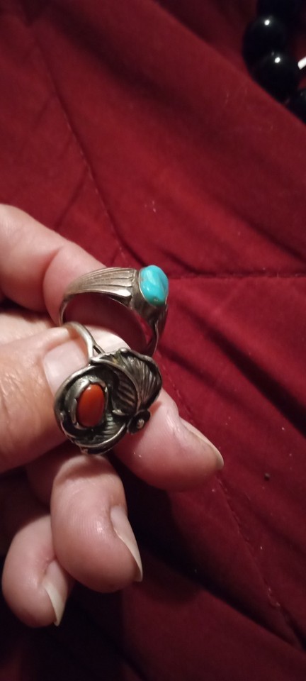 RETRO VINTAGE NATIVE AMERICAN TRIBAL RINGS JEWELRY LOT CORAL TURQUOISE ...