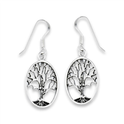 Oval Tree of Life Branch .925 Sterling Silver Woodgrain Roots Oxidized ...