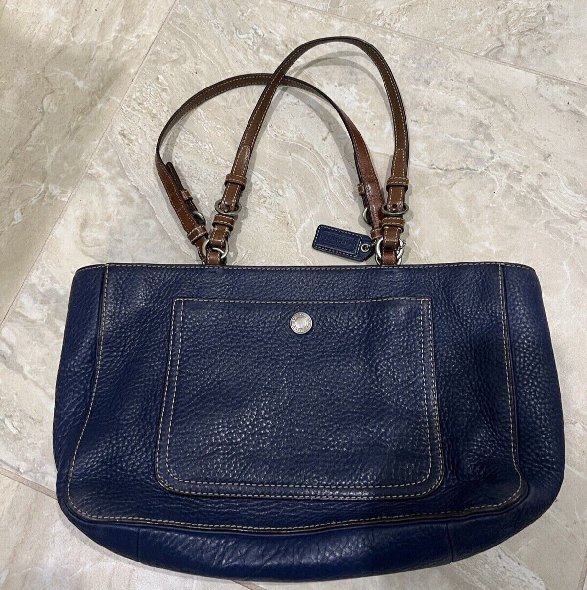 VINTAGE COACH CHELSEA PEBBLED LEATHER BLUE HANDBAG - Gem