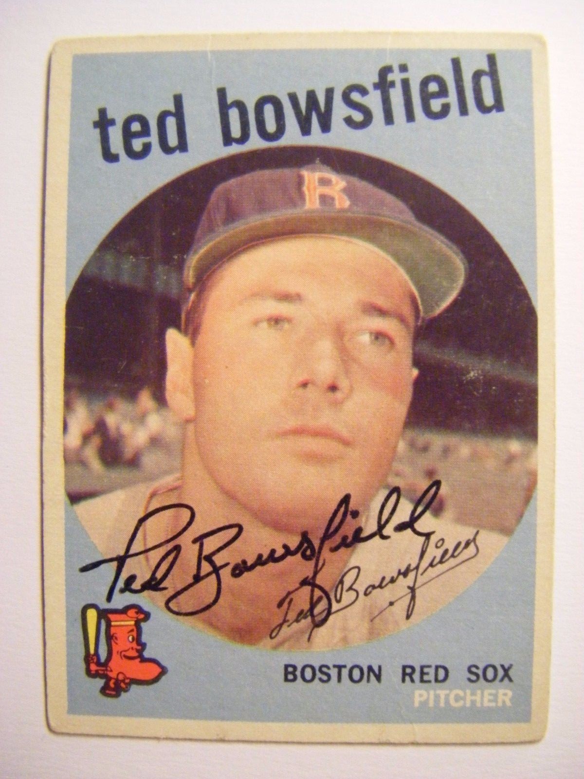 TED BOWSFIELD signed RED SOX 1959 Topps baseball card AUTO KC A's ...