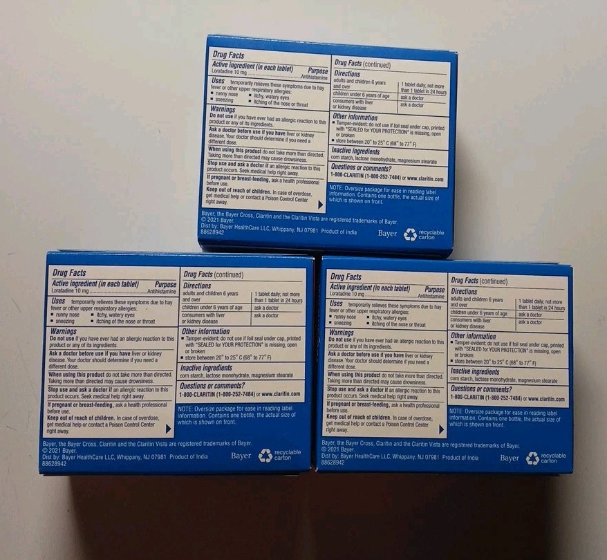 Claritin Allergy Tablets, 24-Hour,Non-Drowsy, 10mg 100-Count (3 boxes ...