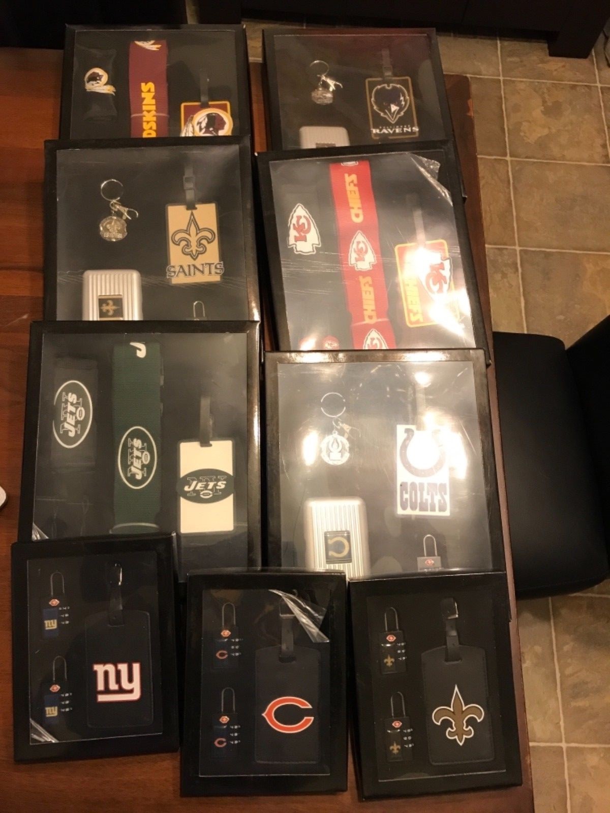 NFL luggage tag & travel lock gift set eagles, redskin, packers, ny ...