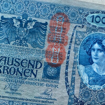 WW1 Era Large AUSTIRA HUNGARY 1000 Kronen Banknote 1902 (1919) WWI ...