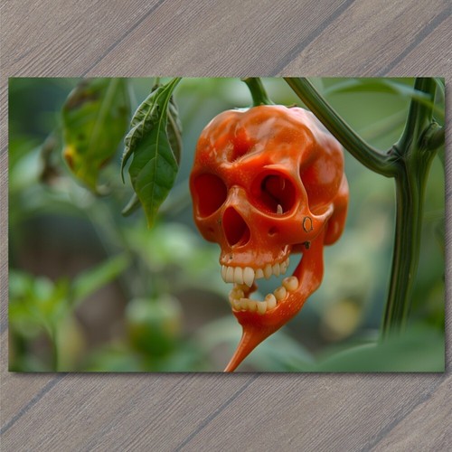 5x7" Skull Weird Pepper Strange Are What You Eat Scary Vegetarian ...