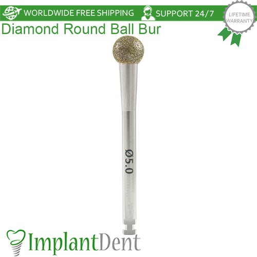 Dental Diamond Round Ball Head Bur D-5.0mm Stainless Steel Dentistry ...