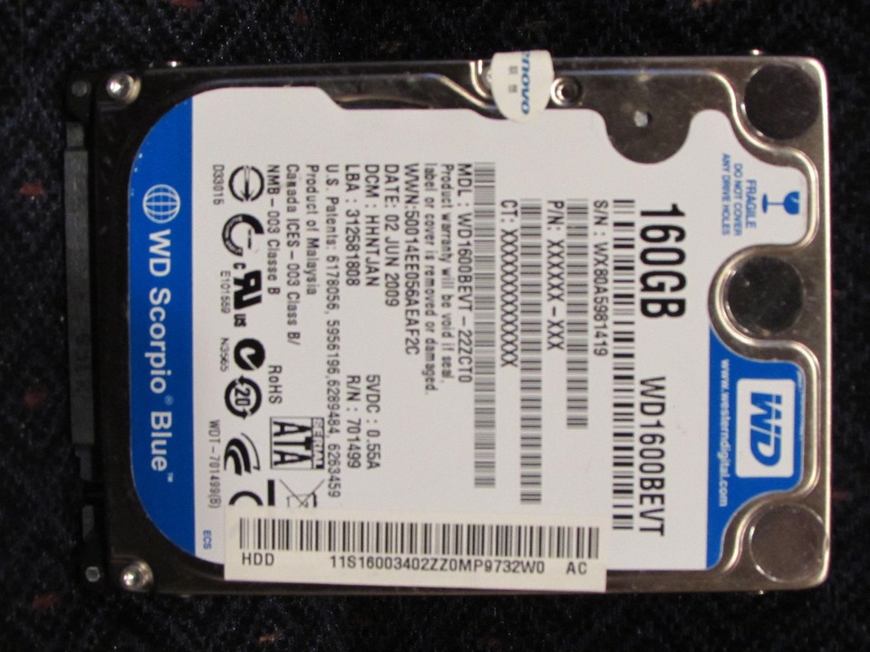 Western Digital Scorpio Blue WD1600BEVT 160GB SATA 2.5" Laptop Hard ...