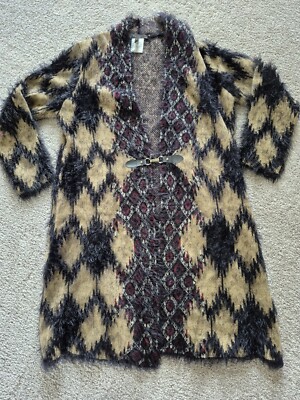 BCBG Maxazria Long Cardigan Sweater Women’s Closure Medium M Fuzzy Soft ...