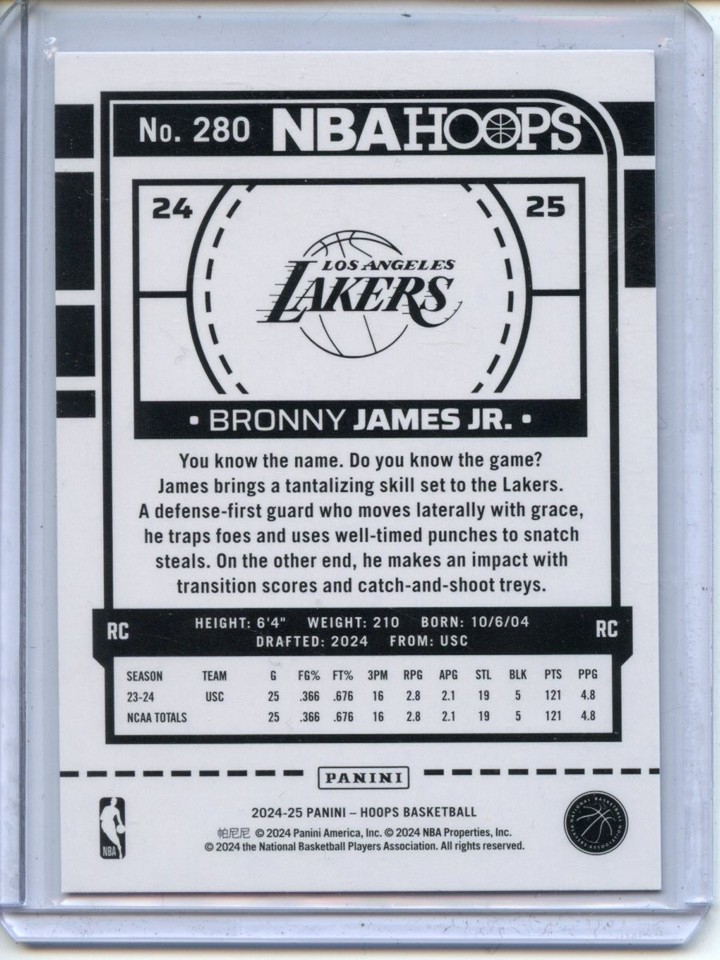 2024-25 Hoops #280 Bronny James Jr. Purple | eBay