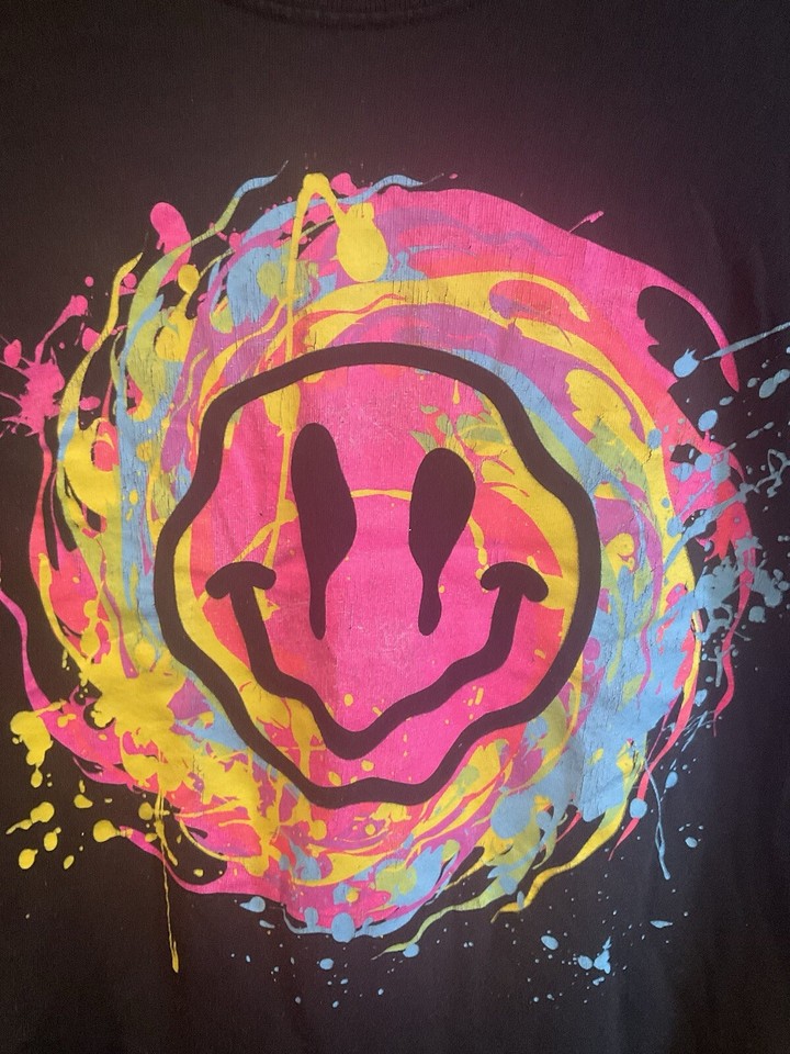 Melting Acid SMILEY Face BLACK T SHIRT Concert MUSIC DANCE RETRO 90'S ...