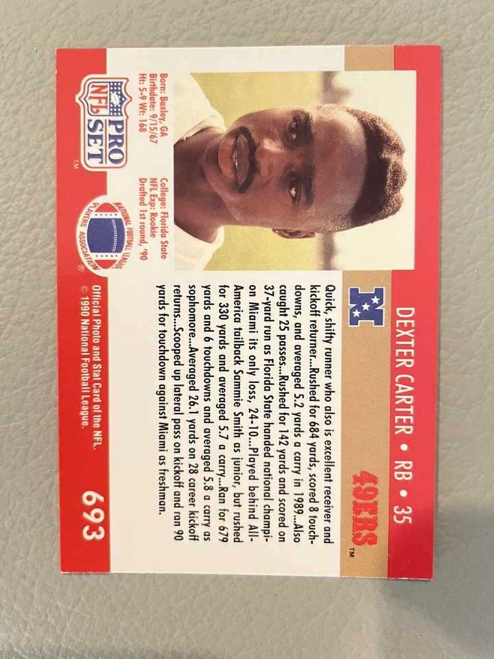 1990 Pro Set Dexter Carter Rookie San Francisco 49ers #693 | eBay