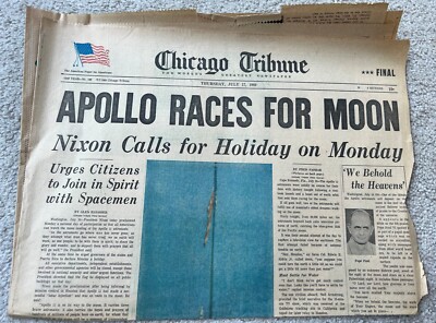 APPOLLO RACES FOR MOON July 17, 1969 Chicago Tribune Original Newspaper ...