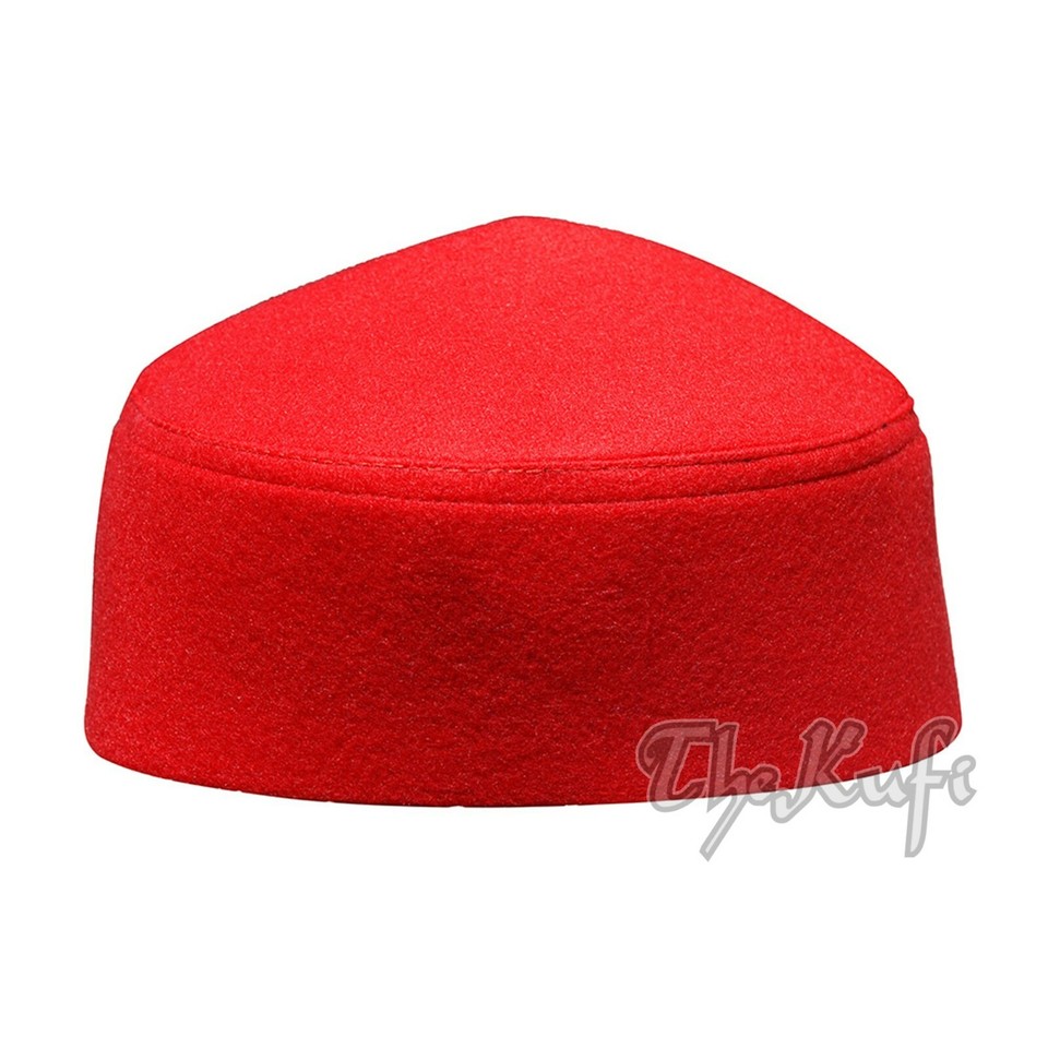 Solid Red Moroccan Fez-style Kufi Hat - Soft Islamic Prayer Cap Faux ...