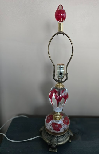 Vtg. St. Clair Joe Rice Art Glass Red Trumpet Flower Paperweight Lamp w ...