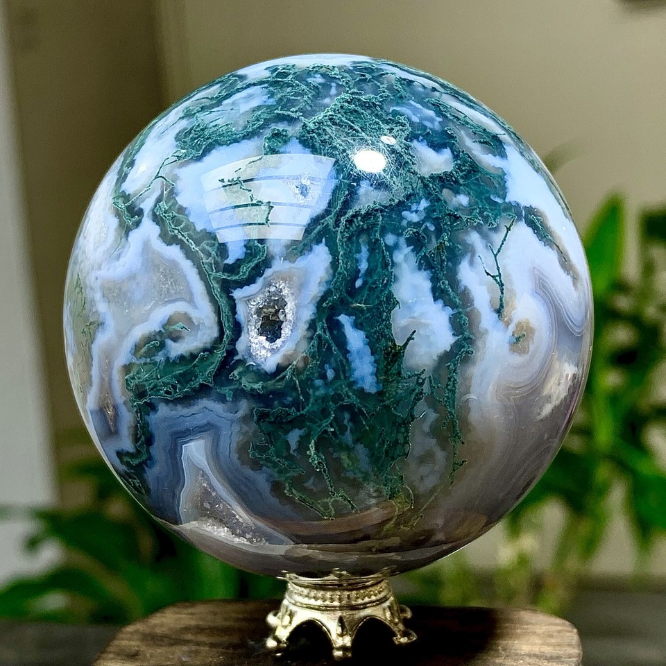 288G Natural Water Grass Agate Ball Quartz Crystal Ball Healing | eBay