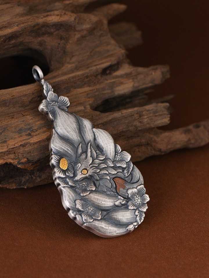 N05 Pendant Nine-Tailed Fox Fox Spirit Mythical Creature Fine Silver ...