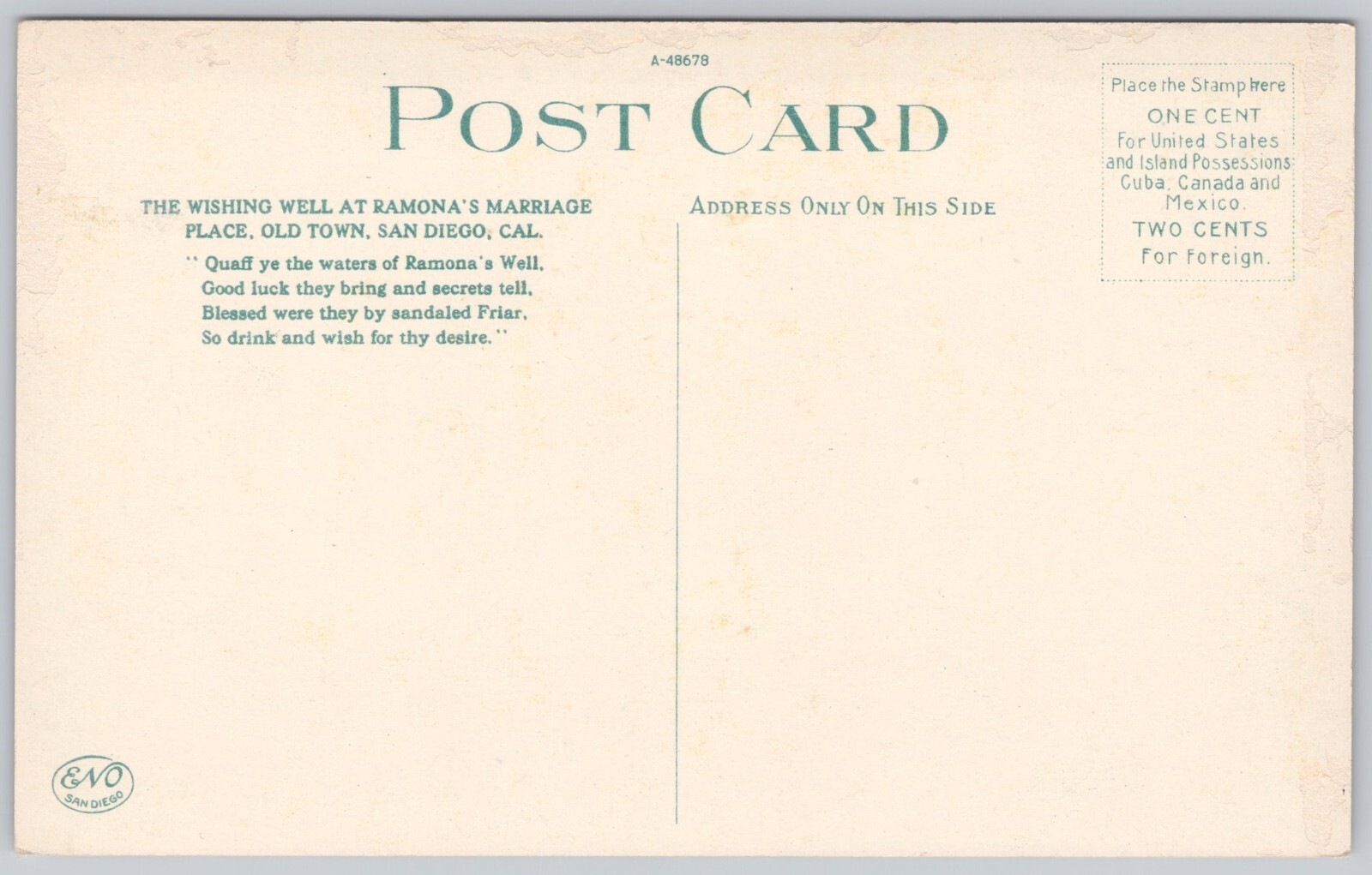 San Diego California Divided Back Postcard Old Town The Wishing Well | eBay