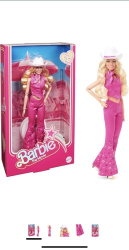 Barbie 💕 The Movie Doll Margot Robbie Pink Western Outfit Cowboy Hat In ...