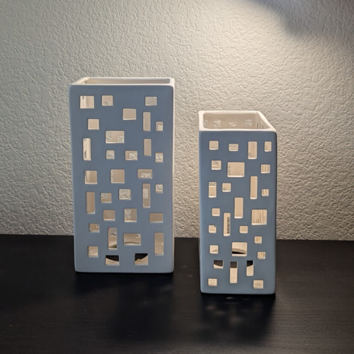 Ceramic Candle Shades 2 PCS Set, White, City Buildings and Lights Theme ...