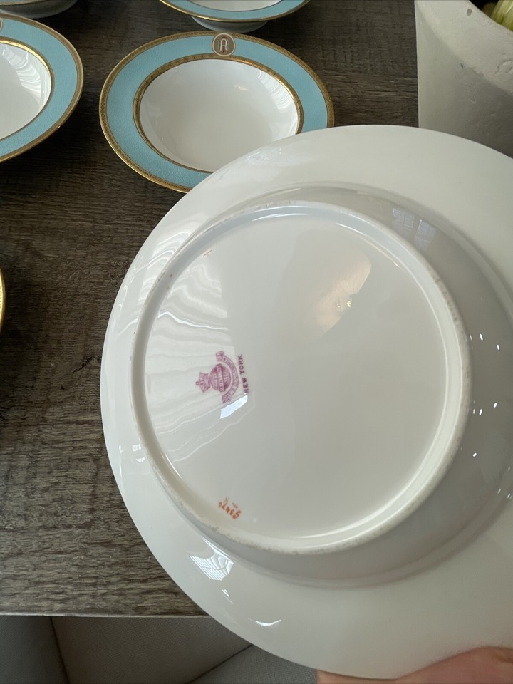 Set of 6 Antique Minton Soup Plates Turquoise, Gold Rim Hand Painted | eBay
