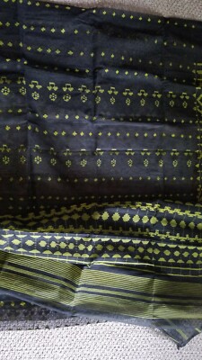 New original zamdani saree with olive green handwork on black | eBay