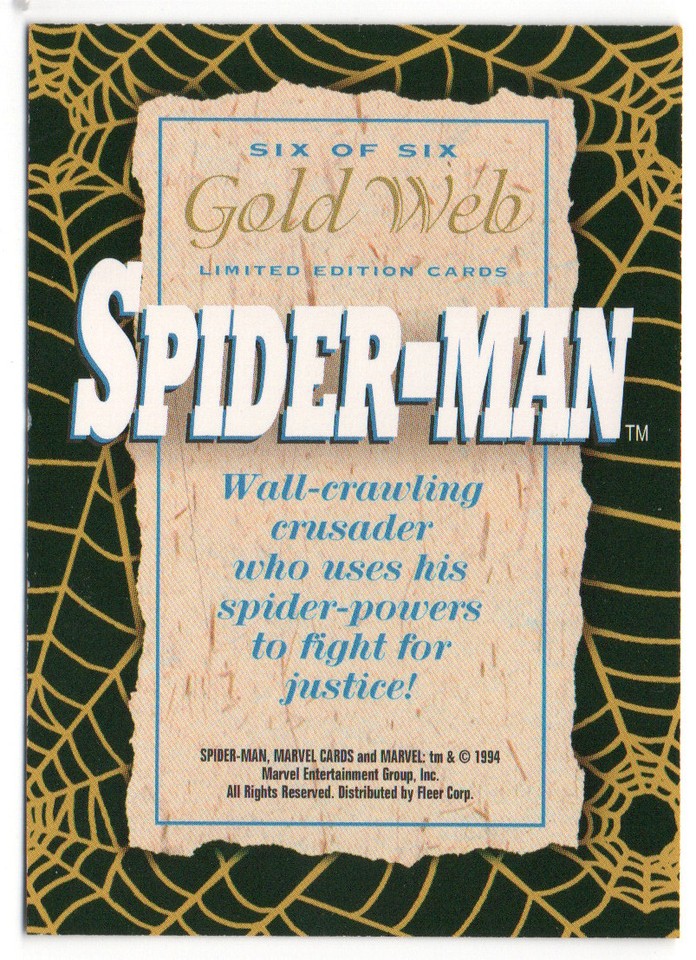 Spider-man 1994 Fleer Ultra 1st Edition Gold Web Walmart Exclusive 6 of ...