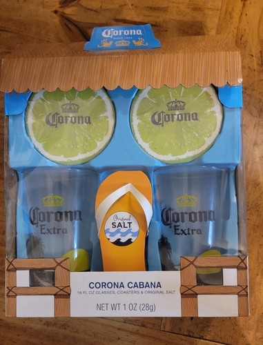 Corona Cabana Gift Set 2 16 Fl oz Glasses, Original Salt & Coasters NIB ...