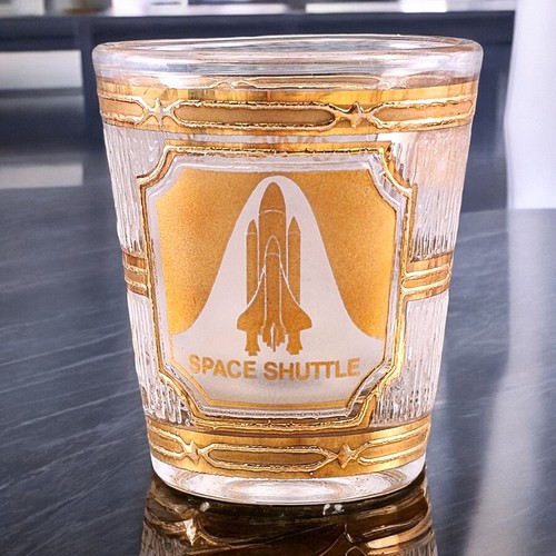 Vintage NASA Kennedy Space Center Shot Glass Shuttle 22k Gold Frosted ...