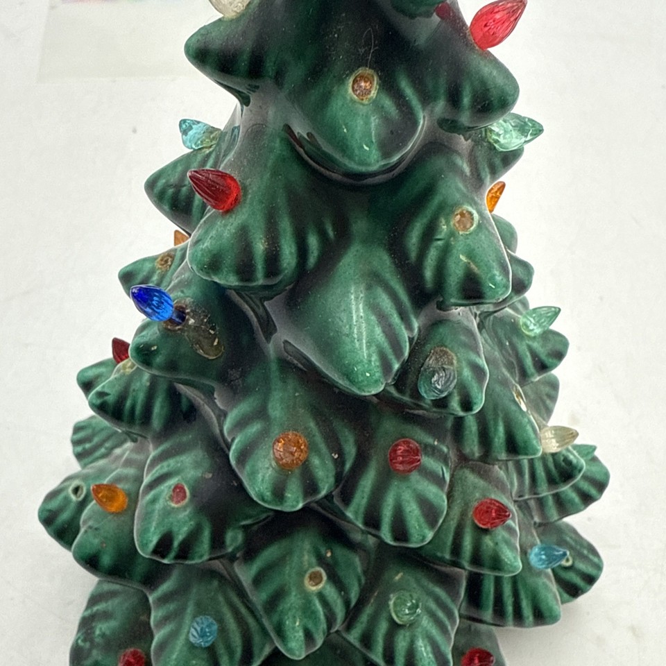 Vtg Atlantic Mold Ceramic Christmas Tree 1970s 8" Tall W/ Extra Lights ...