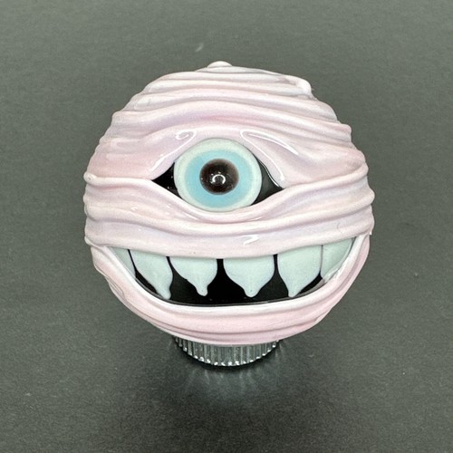 Contemporary Handmade Art Glass Marble 1.39" Pink Cyclops Monster Mummy ...