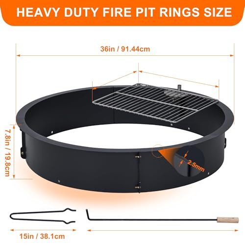 36 inch Fire Pit Ring for Outside, Heavy Duty Metal Steel Round Firepit ...