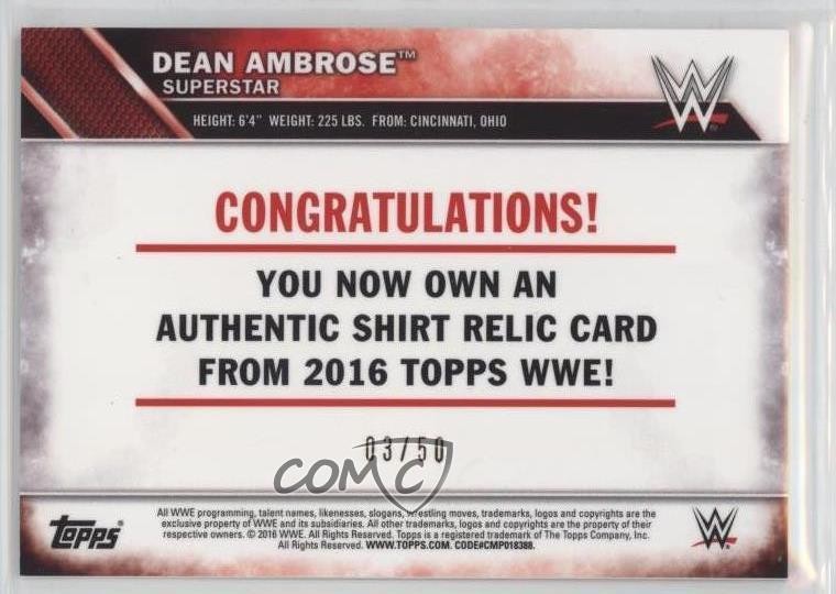 2016 Topps WWE Shirt Relics Bronze /50 Dean Ambrose | eBay