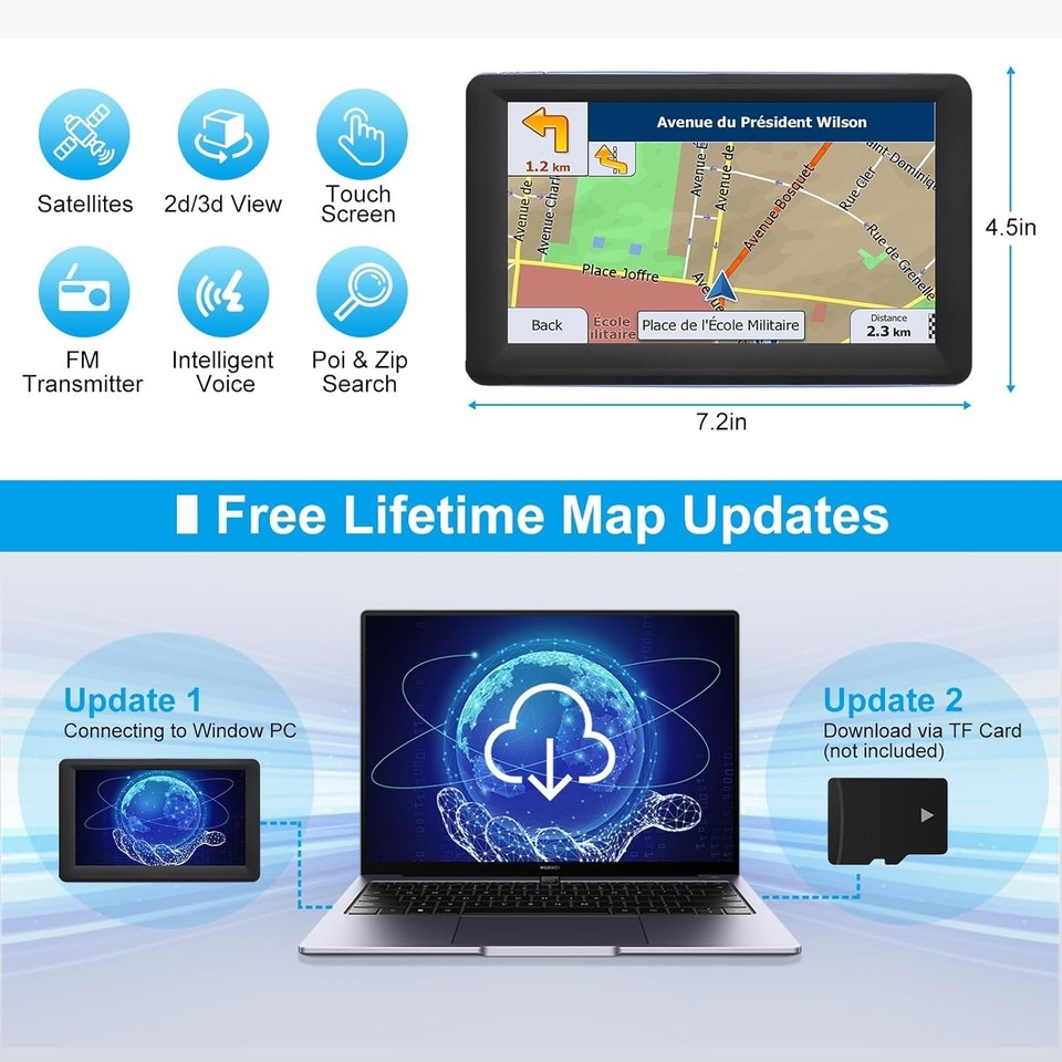Car Truck GPS Navigation 7 Inch Touch Screen 2025 Maps Voice & Speed ...