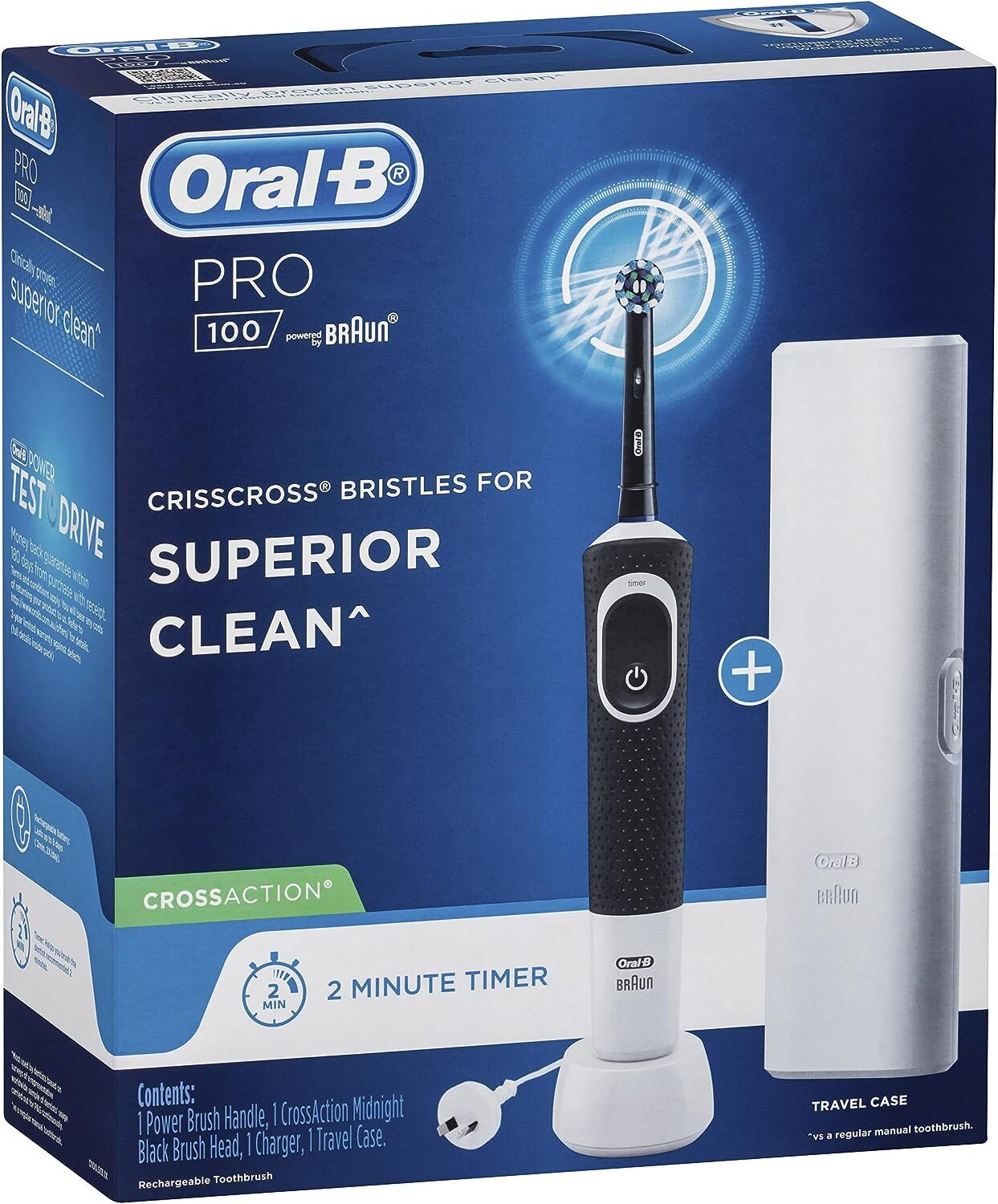 Oral-B PRO 100 CROSSACTION Rechargeable Electric Toothbrush Midnight ...