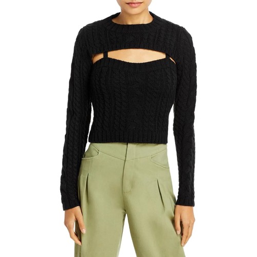 Aqua L94211 Womens Black Cable Knit 2-Piece Sweater Set Size S ...