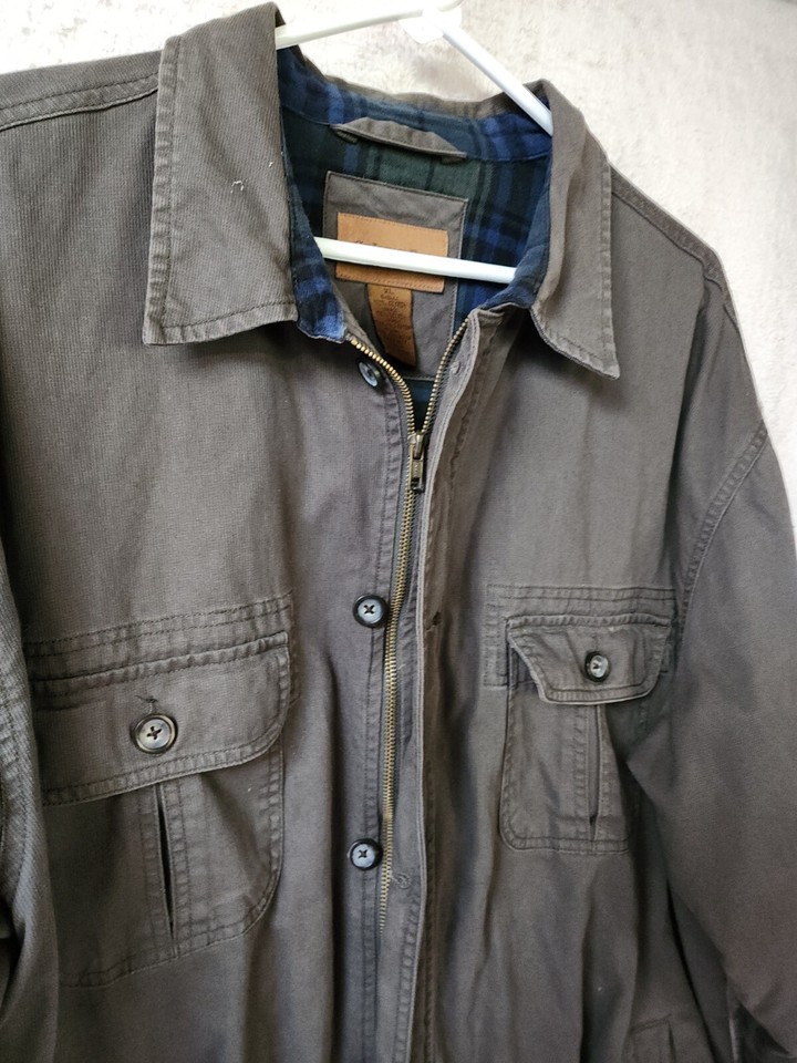 St Johns Bay Jacket Mens Sz XL Green COTTON Plaid Lined Button Up Work ...