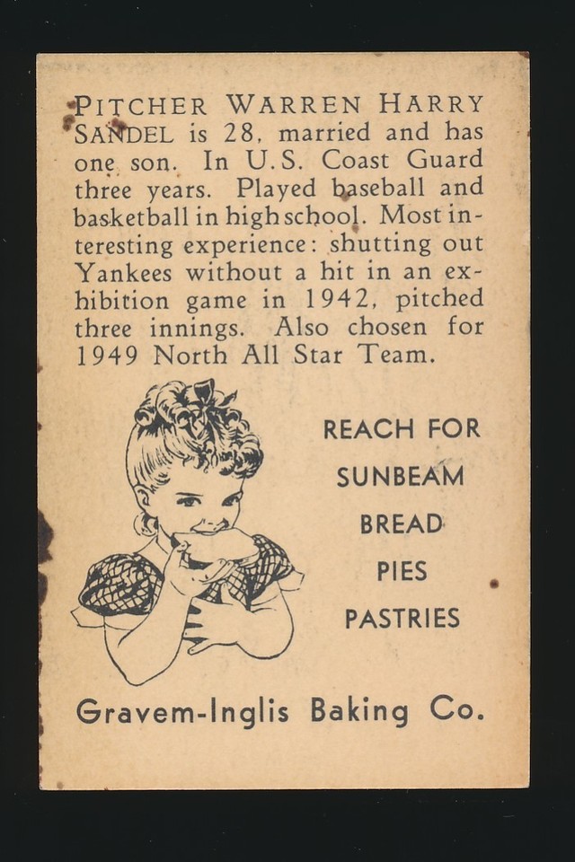 1949 Sunbeam Bread Stockton Ports -SANDY SANDEL (Stockton Ports) *RARE ...