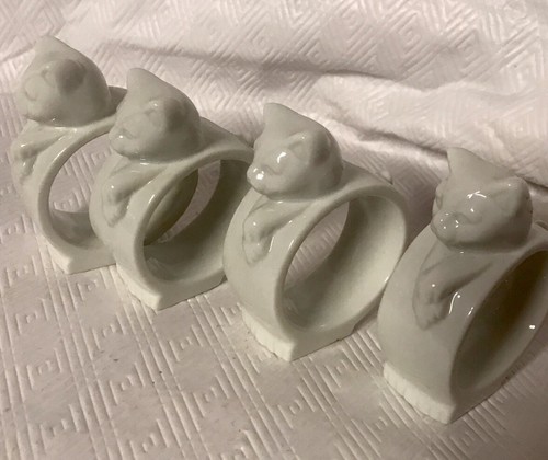 WHITE CAT NAPKIN RINGS SET OF 4 CERAMIC | eBay