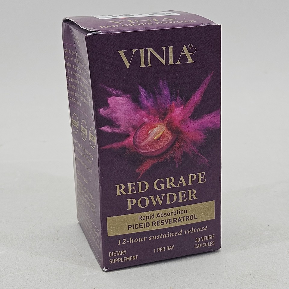 VINIA 12-Hour Long-Lasting Piceid Resveratrol Red Grape Powder Nitric ...