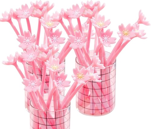 Flower Pens Sakura Shaped Gel Ink Pens 0.5 mm Black Ink for Child Women ...